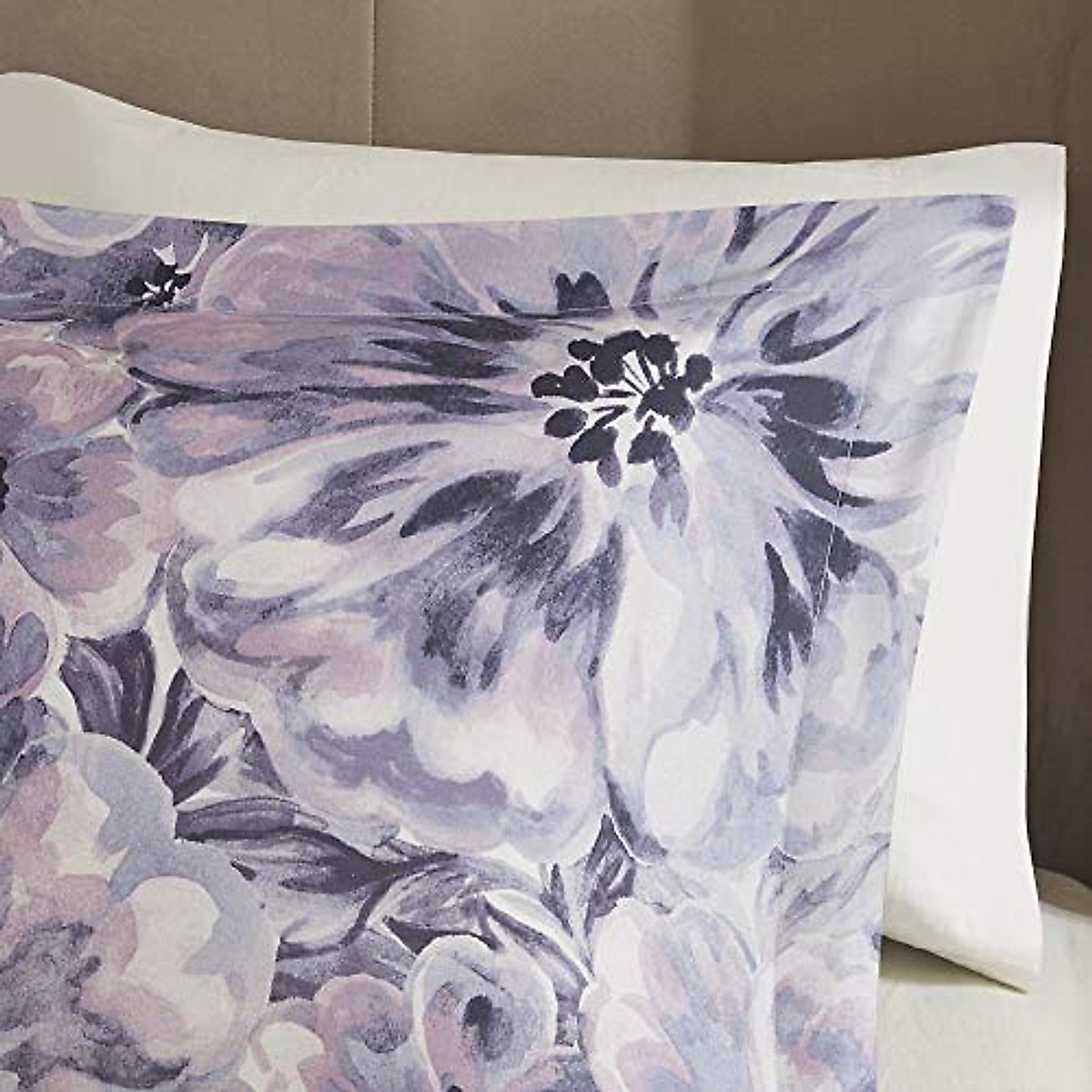 Madison Park Enza 100% Cotton Duvet Beautiful Floral Design All Season, Breathable Comforter Cover Bedding Set, Matching Shams, Full/Queen(90"x90"), Purple 3 Piece