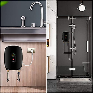 3000W Mini Water Heater 110V Electric Tankless Instant Hot Water Heater Thermostatic Washing Heating System for Home Kitchen Bathroom (Black)
