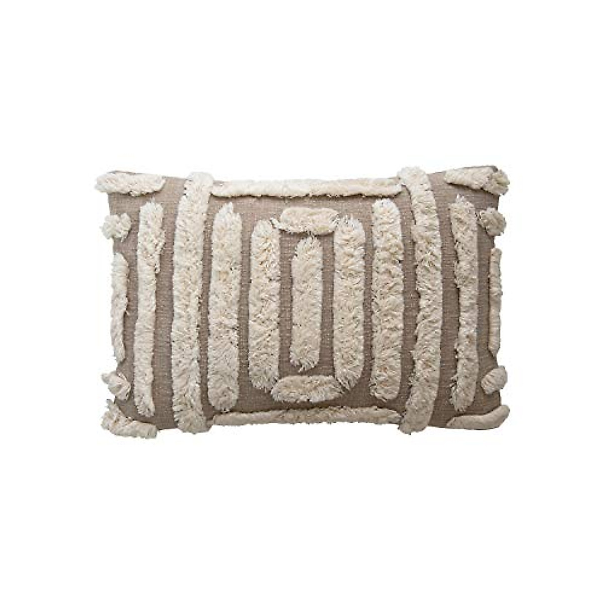 Creative Co-Op Lumbar Tan & Cream Tufted Woven Cotton Pillow, Tan