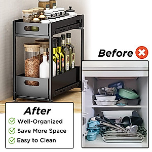 Ganggend 2 Tier Under Sink Organizer, 9.25" L x 11.81" W x 16.53" H Bathroom Organizer Cabinet Storage with Pull Out Drawers, Under The Sink Organizer For Bathroom, Living Room, Kitchen Black