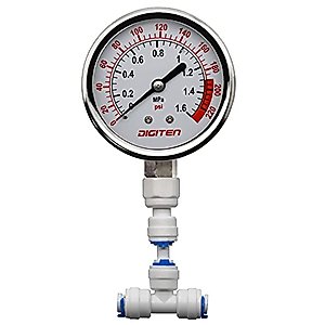 DIGITEN 3/8" Water Pressure Gauge Meter 0-1.6MPa 0-220psi for Reverse Osmosis System Pump ¡­