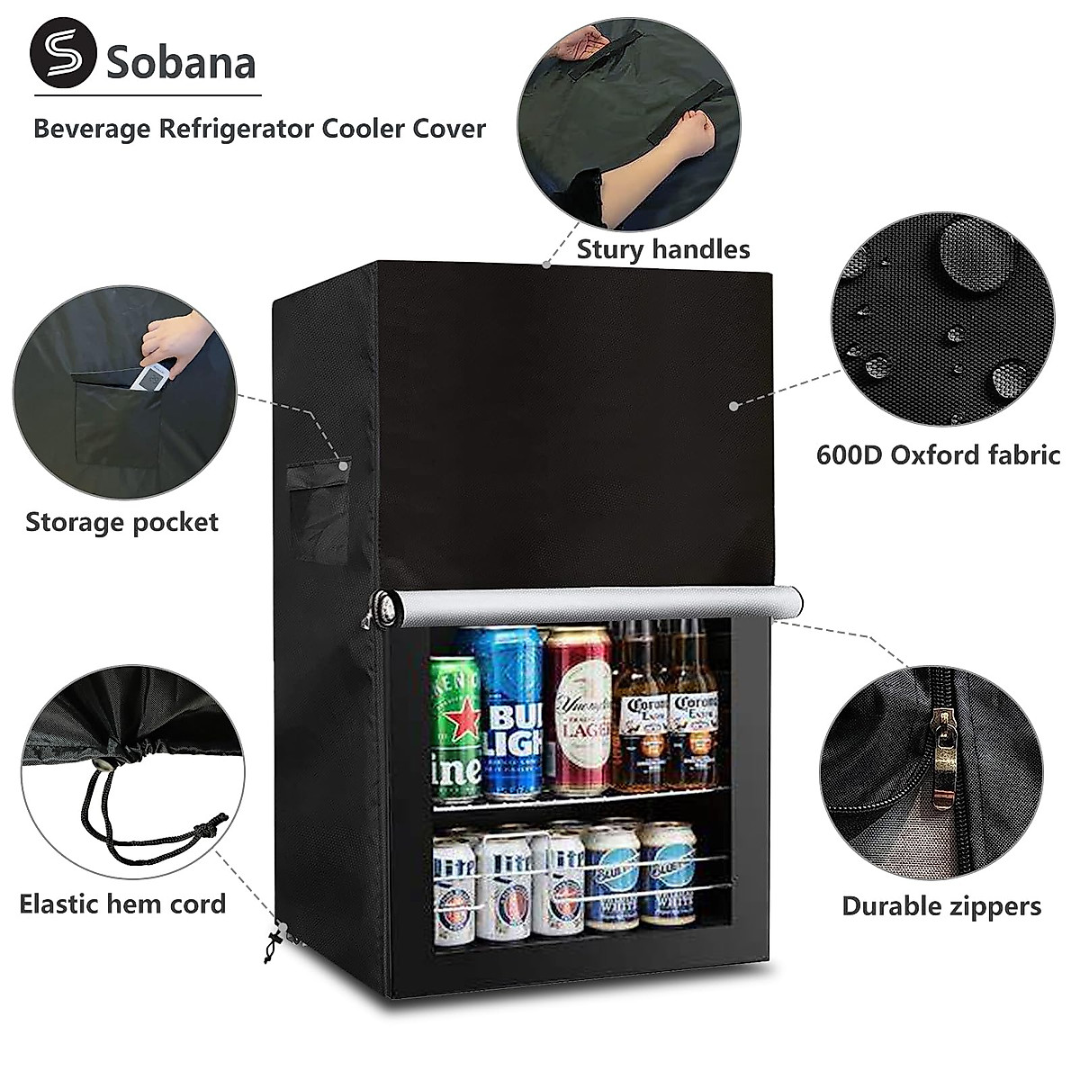 Sobana Beverage Refrigerator and Cooler Cover for most 3.2 Cu.ft Beer or Wine Mini Fridge,Waterproof Dust Proof Anti-UV Sides Zipper Can Be Opened(20" W x 20" D x 33" H,Black)