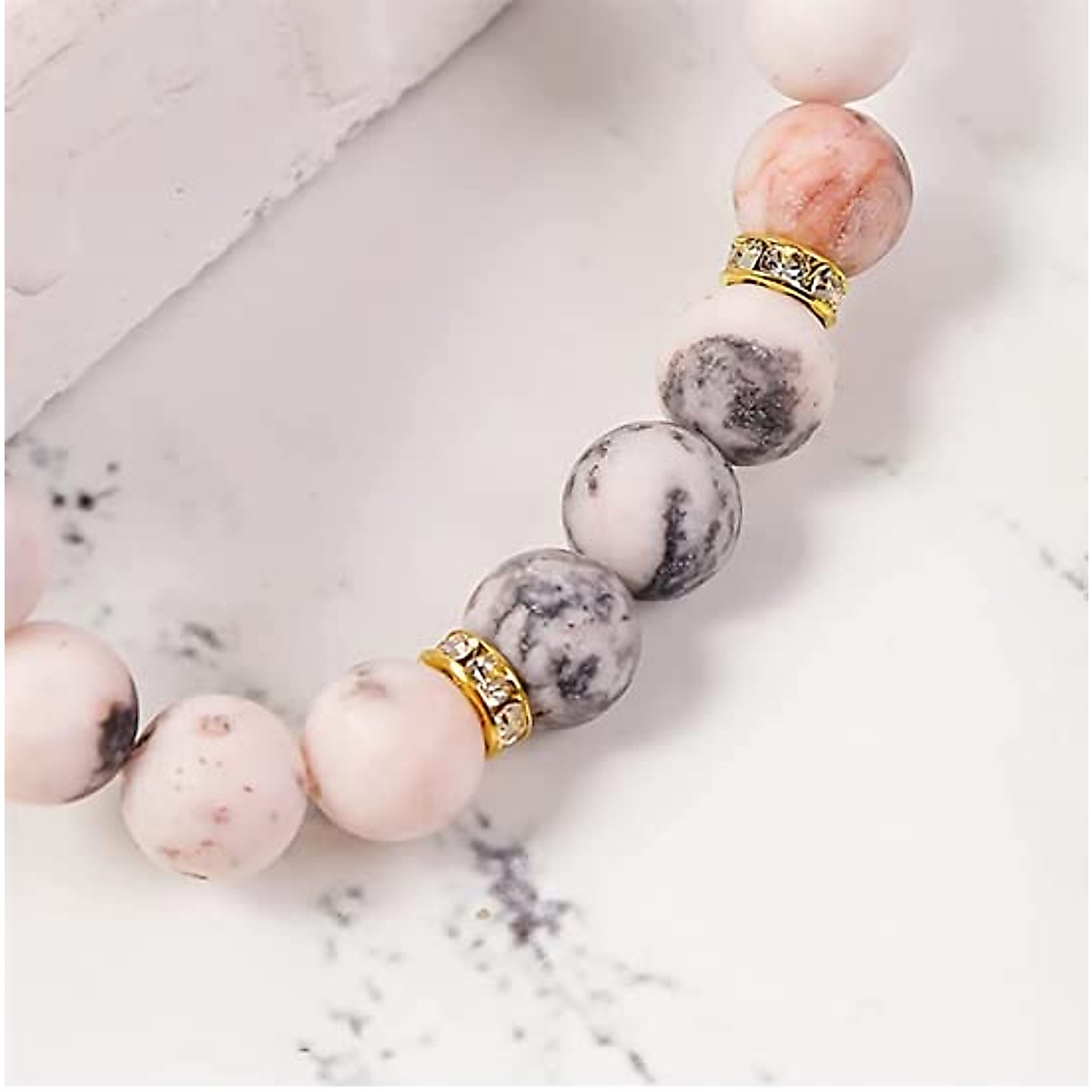 ZNDIJE Therapeutic Crystal Rose Quartz Bead Bracelet Fashion healthy crystal stone jewelry vitality extract Beaded charm chain bracelet bring good luck healthy women Bracelet (10mm), Pink, 18.5cm