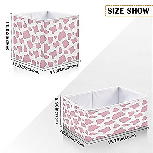 Pink Cow Print Pattern Foldable Cube Storage Bins, 11 x 11 x 11 inches, Fabric Storage Baskets Bins for Nursery,Closet Shelf,Home Organization