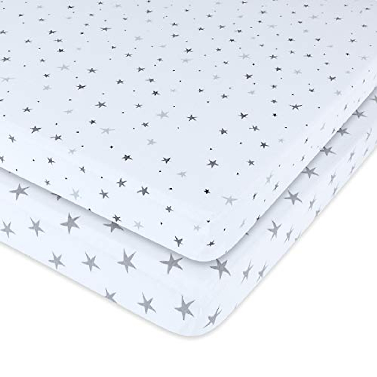 Ely's & Co. Patent Pending Waterproof Pack n Play│Mini Crib Sheet 2-Pack Set for Baby Boy or Baby Girl - 100% Combed Jersey Knit Cotton Sheets with Eco-Friendly Waterproof Lining — Grey Stars