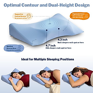 SLEEPY TOAST Neck Pillow for Sleeping fits Shoulder Perfectly, Side Sleeper Pillow with Armrest Area, Memory Foam Pillows for Neck and Shoulder Pain Relief, Cooling Pillow Cases (Blue)