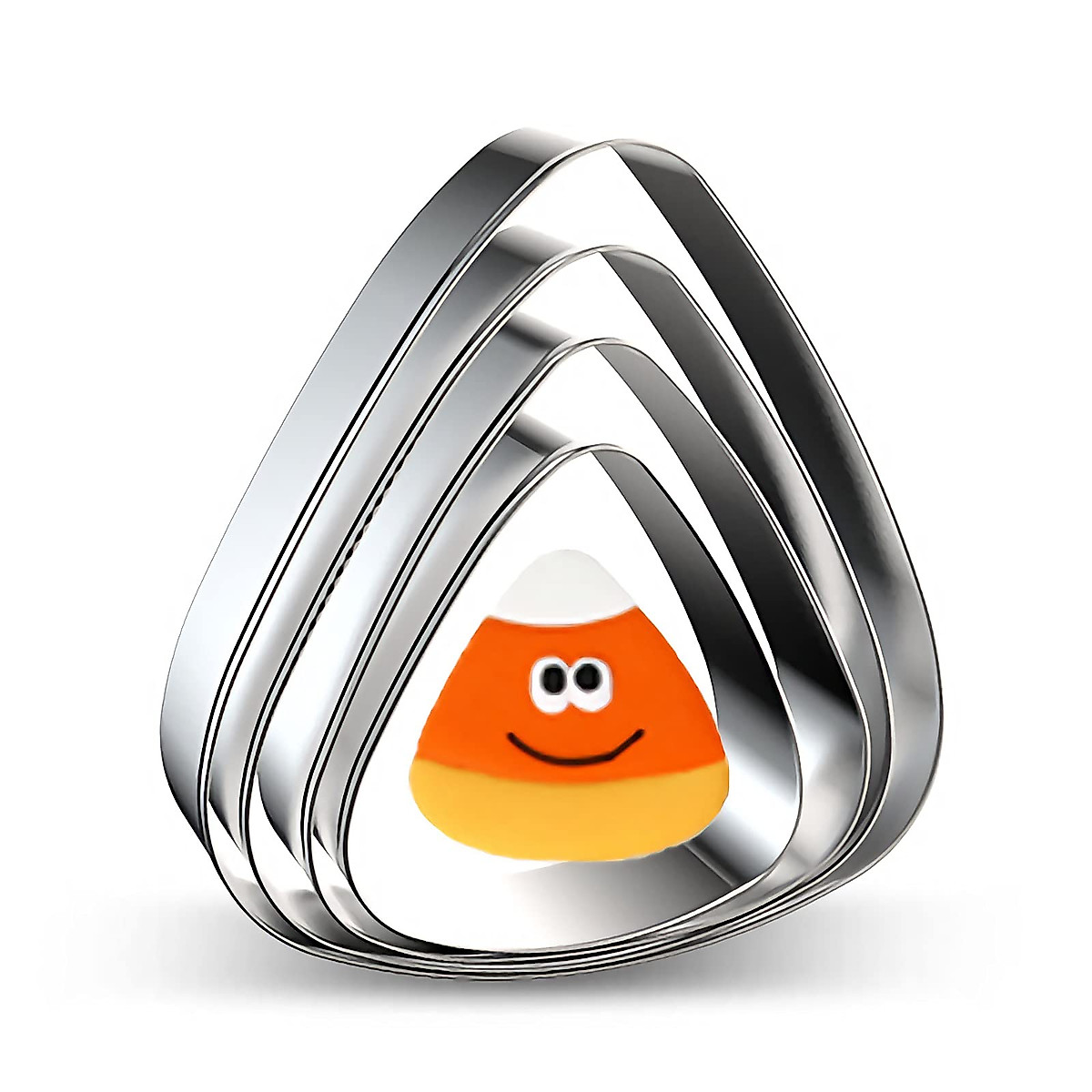 Candy Corn Cookie Cutters Set - 4 Pieces Metal Candy Corn Shapes Fondant Cookie Cutter Biscuit Molds for Fall/Autumn Halloween and Thanksgiving Party Decorations - Stainless Steel Large Small Mini B