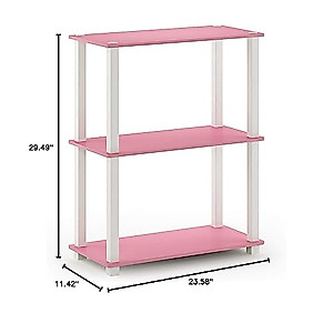 Furinno Turn-S-Tube 3-Tier Compact Multipurpose Shelf Display Rack with Square Tube, Pink/White
