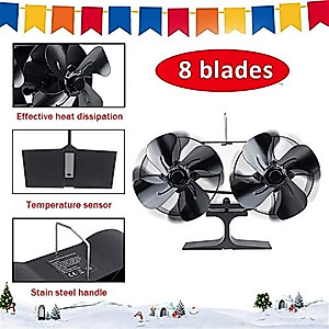 YJYGR Heat Powered Stove Fan Quiet Fireplace Eco Fan Heating Distribution No Electricity Or Battery 8 Blades Connectors