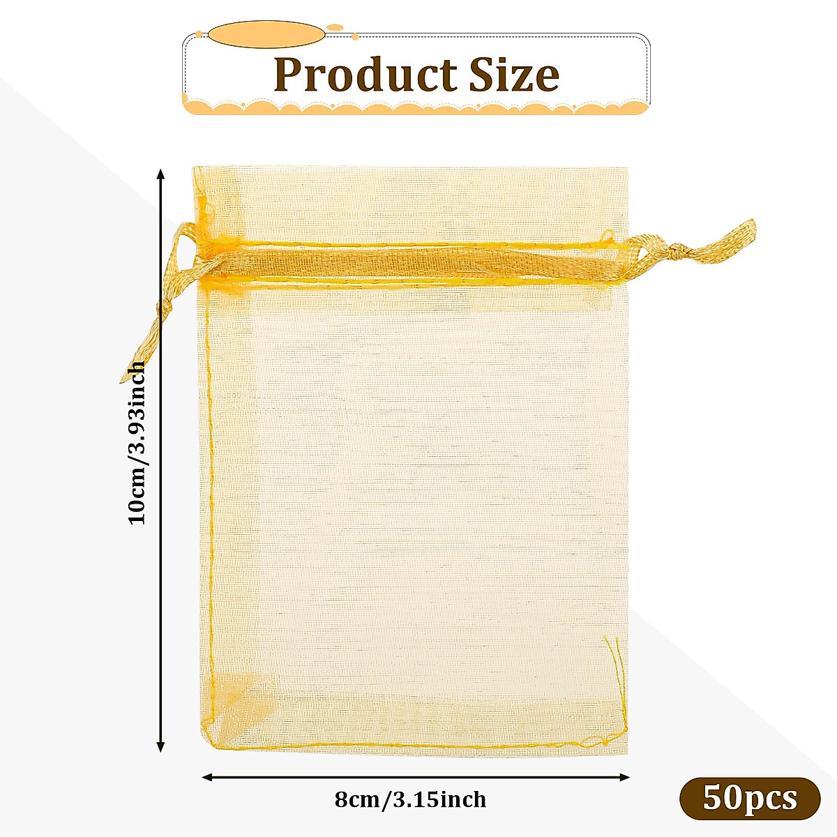 DIVINA VITAE Organza Bags, Gold Gift Bags, 50PCS Mini Mesh Gift Bags with Drawstring 3 X 4 Inches, Candy Jewelry Gift Bags for Wedding Thanksgiving Christmas Party