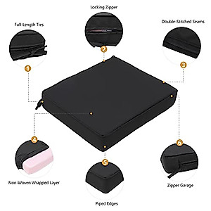 RACE LEAF Patio Seat Cushions 16"x18.5"x3" Square Corner - Set of 2, Black - Indoor/Outdoor Chair Cushions with Invisible Zipper, Water-Resistant Chair Seat Cushion with Ties for Non-Slip Support