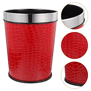 STOBOK Red Leather Trash Can, Open-Top, 11" x 11" x 11"