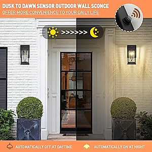 Dusk to Dawn Outdoor Wall Lanterns Small Modern Exterior Light Fixture Aluminum with Crack-Like Glass, UL and IP65 Waterproof Wall Sconce Outdoor Wall Light for Porch, Garage, Front Door, Black