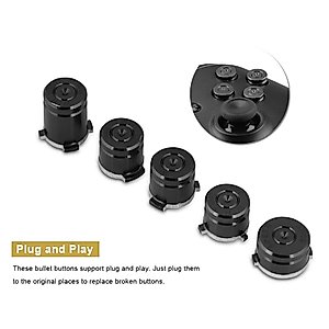 Bewinner Bullet Buttons for Xbox ONE Controller, A B X Y Aluminium 9mm Action Buttons Replacement ABXY Bullet Buttons for Xbox ONE Controller, Support Plug and Play(Black)