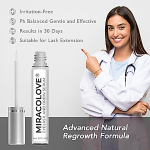 Miracolove Eyelash Serum, Lash Serum, Eyelash Growth Serum, Eyelash Serum and Eyebrow Growth Serum, Eyelash Enhancer for Longer, Thicker and Fuller Eyelash & Eyebrow, Grow Longer Fuller Eyelashes - 3mL