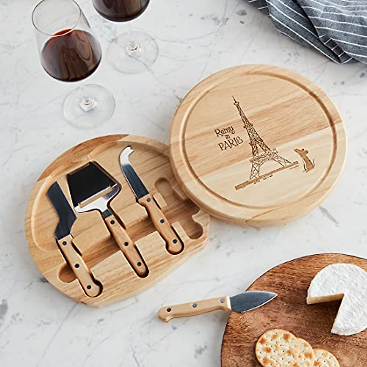 TOSCANA - a Picnic Time brand - Disney Ratatouille Circo Cheese Board and Knife Set - Charcuterie Board Set - Wood Cutting Board, (Parawood)