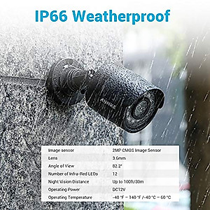 ANNKE 1080p HD-TVI Security Surveillance Camera for Home CCTV System, 2MP Bullet BNC Camera with 85 ft Super Night Vision, IP66 Surveillance Weatherproof Add–on Wired Camera - E200