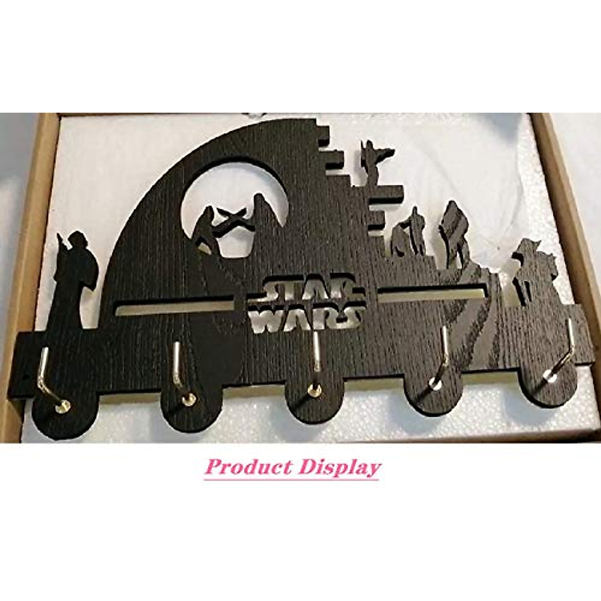 Star Wars Death Star Design Key Hook-Wall Door Clothes Coat Hat Hanger Key Holder with 5 Hooks Strong Adhesive Sticker Wood Hook,Best Gift for Friend, Man and boy. (M1)