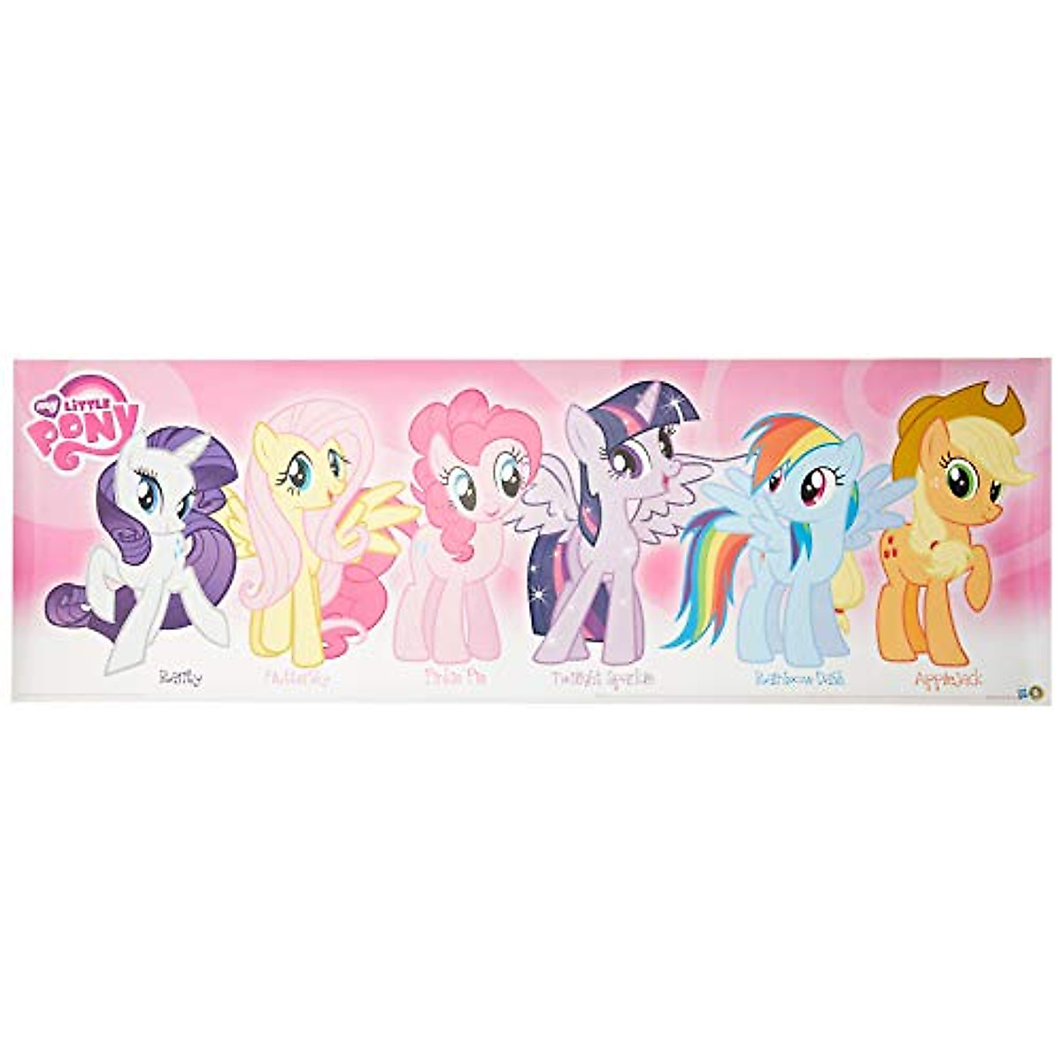 Buyartforless My Little Pony (Pink) Characters 36x12 Art Print Poster Girl Kids Wall Decor Rarity Fluttershy Pinkie Pie Twilight Sparkle Rainbow Dash Apple Dash