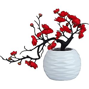 LIUCOGXI Artificial Plum Blossom Flower Red with Ceramic Potted for Home Living Room Party Wedding Garden Office Patio Decor