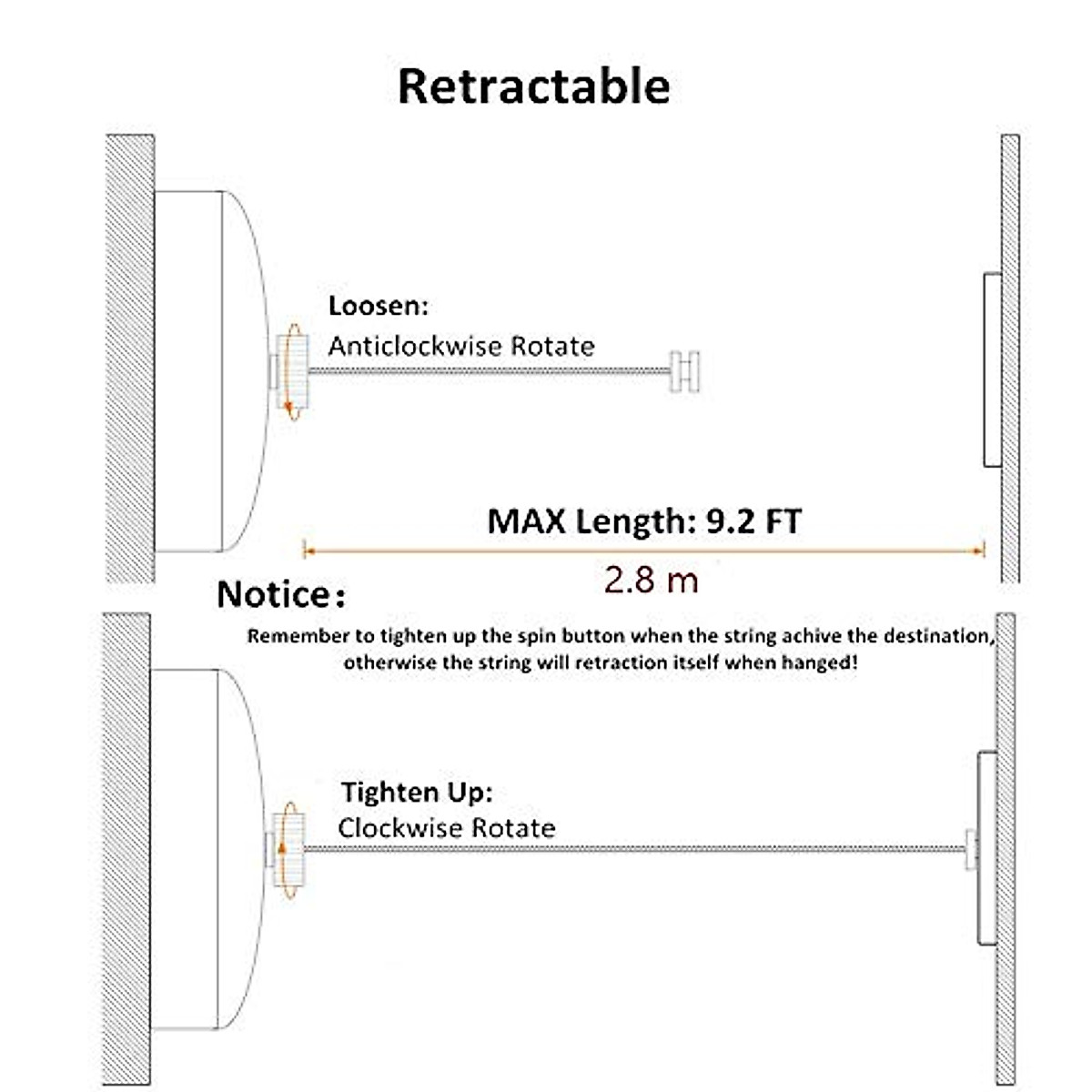 BESy Retractable Clothesline SUS304 Stainless Steel Clothes Dryer with Adjustable Stainless Steel Rope String Hotel Style Heavy Duty,9.2 Feets,Polished Chrome Finish, Round Style