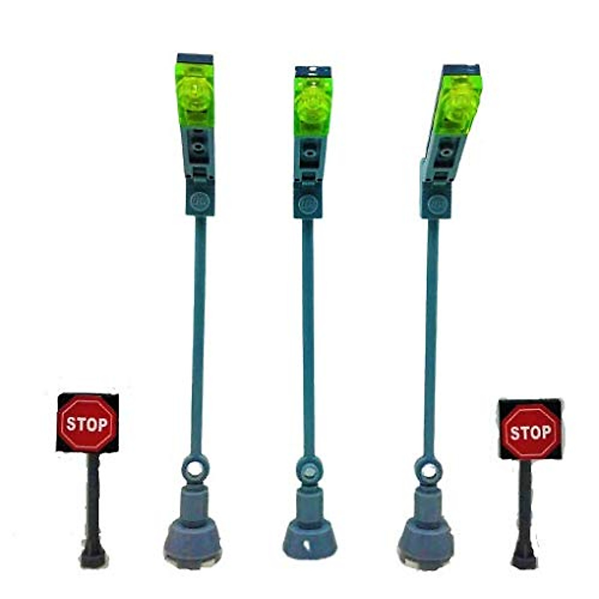 Building Toys 2 Lane Main Road Traffic Light City Town Village Street Stop Sign Bus Stop Post Box Compatible with All Major Brick Brands Educational Toy Ages 4+ 1:64 (3 Street Lights 2 Stop Signs)