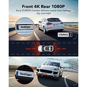 REDTIGER 4K Dash Cam Front and Rear, Touch Screen 3.18 Inch, Voice Control, 5.8GHz WiFi Car Dash Camera with 64GB Card, GPS, UHD 2160P Night Vision, WDR, Emergency Lock, Parking Monitor (F7N Touch)