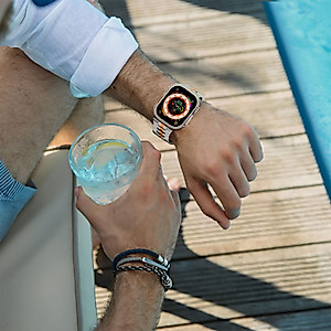 CHANCHY Stainless Steel Band for Apple Watch Ultra 2 Band 49mm 46mm 45mm 44mm, Metal Strap with Folding Clasp for Apple Watch Series 10 9 8 7 6 5 4 3 2 1 Ultra Ultra 2 for Men (49mm, Titanium/Orange)