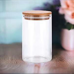 JUVITUS 10 oz Clear Glass Tall Jar with Wooden Bamboo Lid (3 Pack)