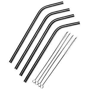 Titanium Super Strong Lightweight Drinking Metal Straws Pack of 4 + 4 Cleaning brush