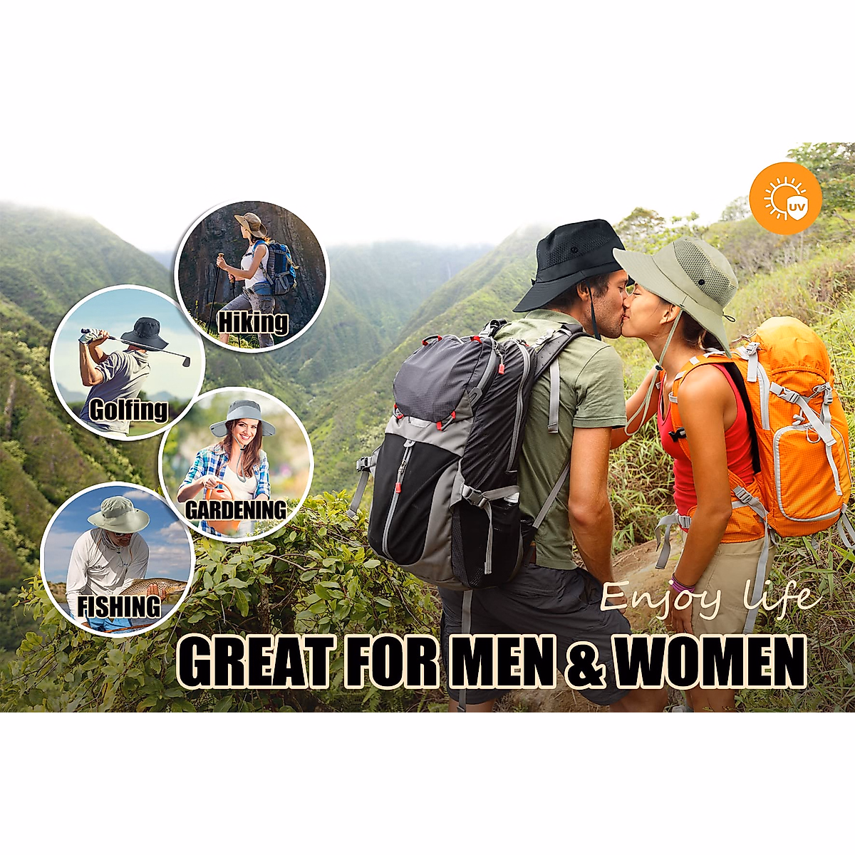 Koreshion Mens Womens Sun Hat Wide Brim Breathable Mesh UPF 50+ Bucket Hat Waterproof Fishing Hat Quick-drying Safari Hat Foldable Boonie Cap Outdoor Sun Protection Cap Light Gray