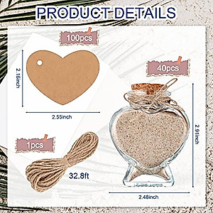 141 Pcs Heart Shaped Small Glass Jars with Cork Lids, Label Tags and String Honeymoon Glass Favor Jars Small Heart Glass Wish Bottles Keepsake Couple Wedding Gifts Valentines Day Party Decoration DIY