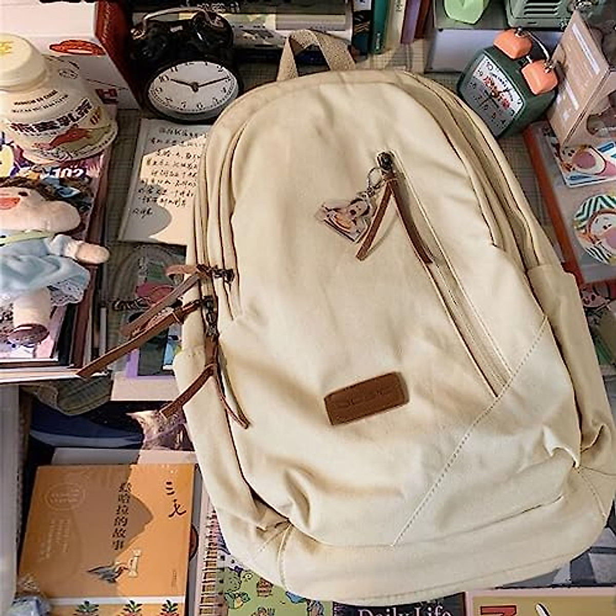 WEPOET Cute White Bookbag For Teens Girls,Aesthetic Middle School Back pack Boys,Casual College backpack for women,Classic School Bag Men,Kawaii Student Backpack For School