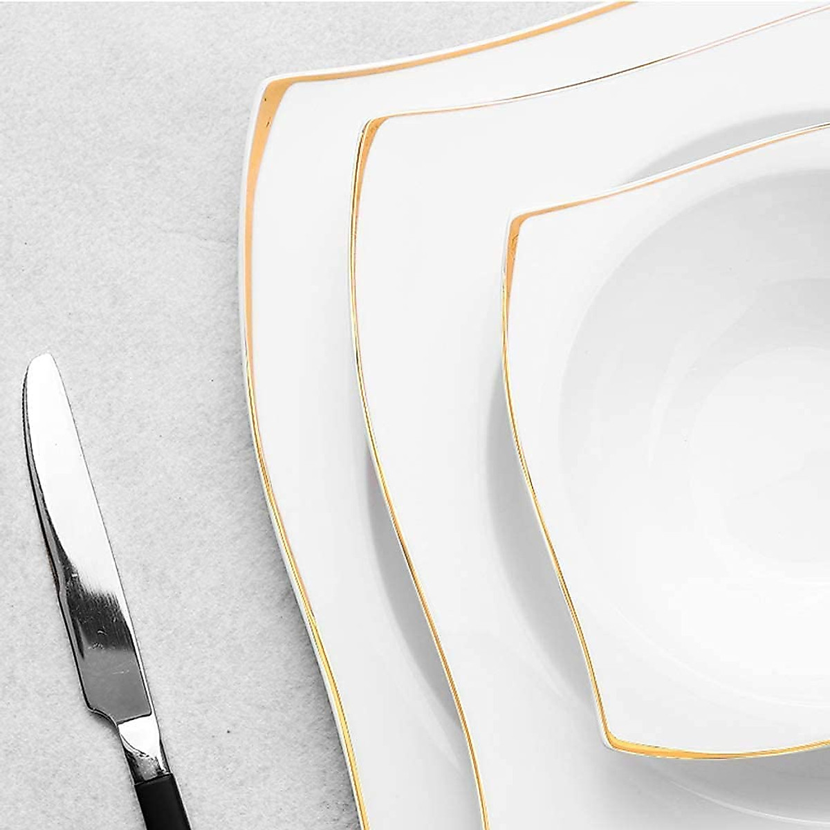 Porcelain Plate and Bowl Set,Dinnerware Set for Home or Special Restaurant, Ceramics Dinnerware Set with 48-Piece, Bowl/Dish/Soup Pot/Spoon|Bone China Dinner Sets, Gold Pattern Porcelain Combination