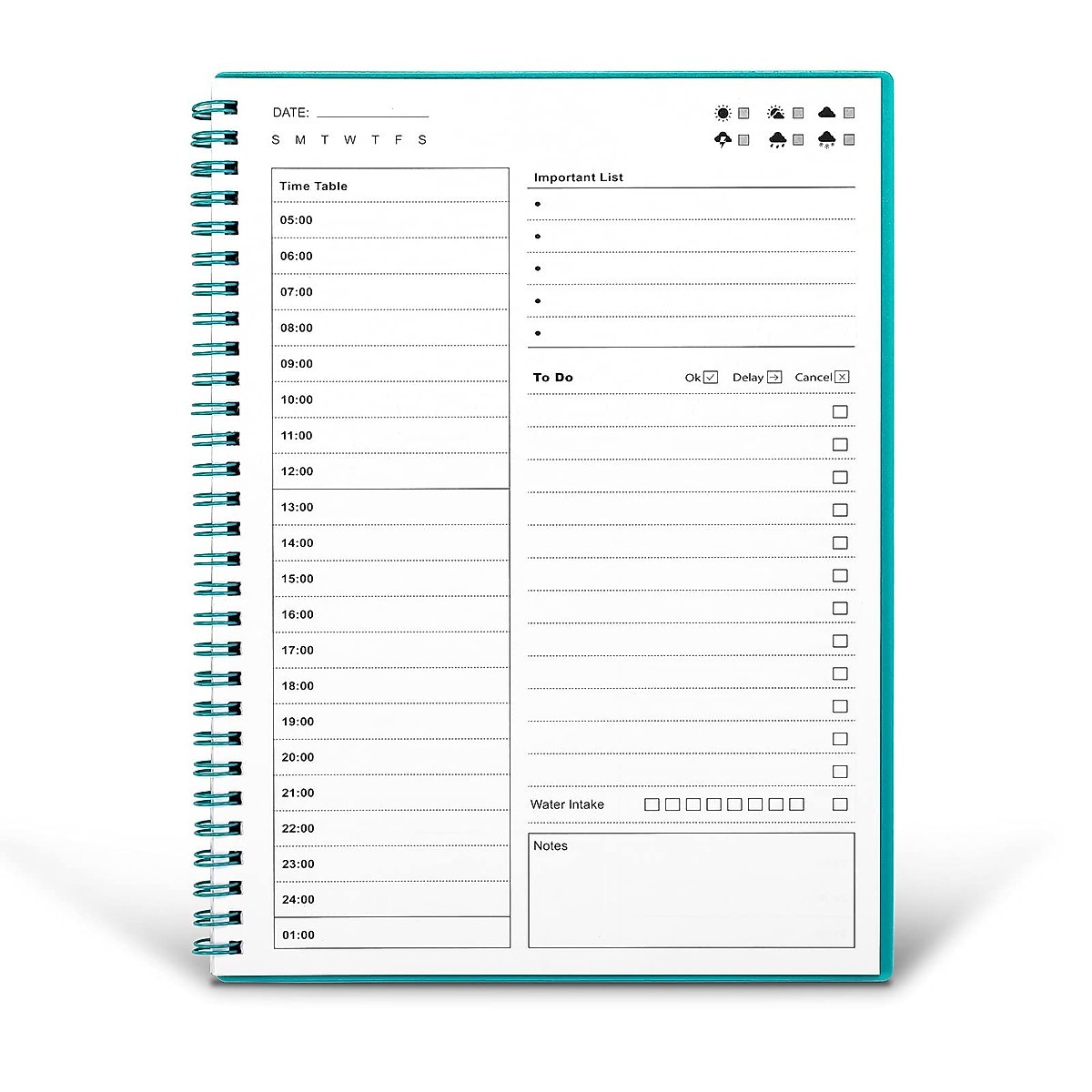 Daily Planner Undated, To Do List Notebook with Hourly Schedule, Time Management Manual and Planner, Personal Organizers, 7.6"x10.2", 48 Sheets/96 Pages, Green