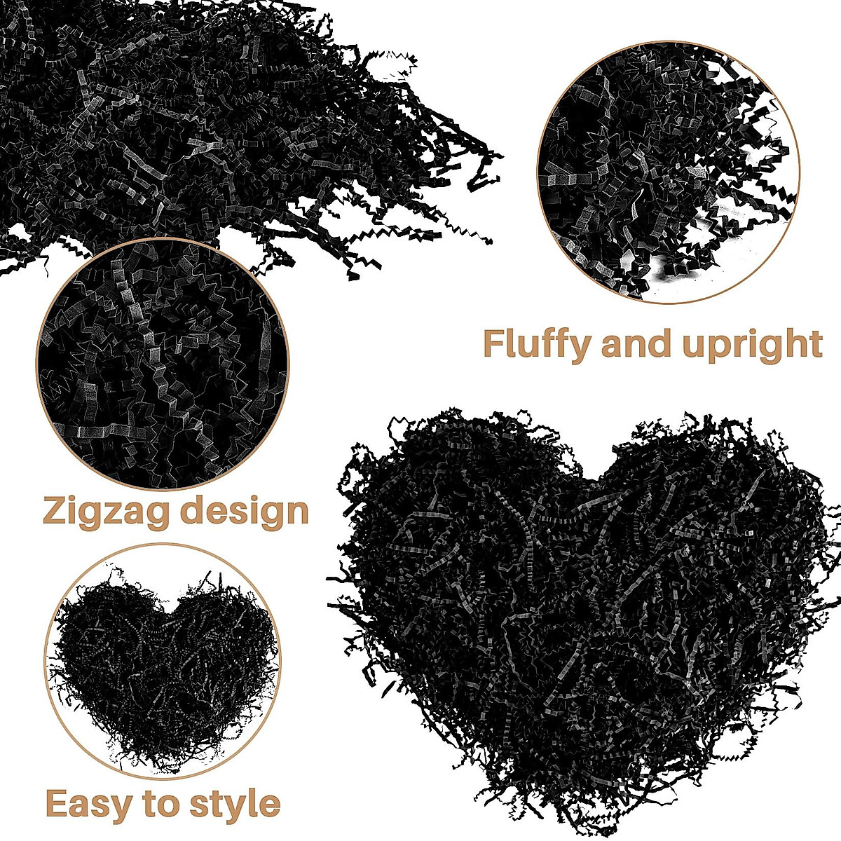 4.9OZ Sukh Crinkle Cut Paper -Reusable Paper Shred Filler as Confetti Paper Stuffing Baskets Filler for Cute Easter Wedding Birthday Decorative Craft Box Bags Wrapping Supplies（Black）