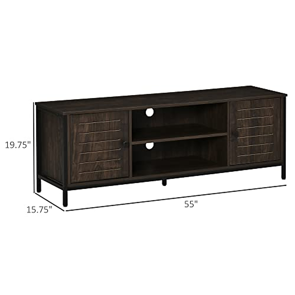 HOMCOM TV Stand for TVs up to 60", Industrial Entertainment Center Cabinet with Storage Shelves for Living Room or Bedroom, Dark Walnut