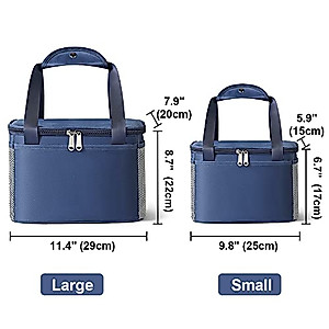 Muka Insulated Bag with Handle, Double Zippers Blue Thermal Bag Large Capacity for Cold & Hot Food
