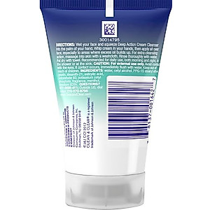 Clean & Clear Deep Action Cream Cleanser, Oil-Free, Travel Size 1 oz (28g) - Pack of 3