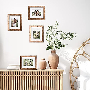 SYNTRIFIC 8x10 Picture Frame Set of 6, Rustic Farmhouse Wood Picture Frames 5x7 with Mat or 8x10 Without Mat,Tabletop Display and Wall Mounting for Home Collage Brown Photo Frame for Gift,Walnut