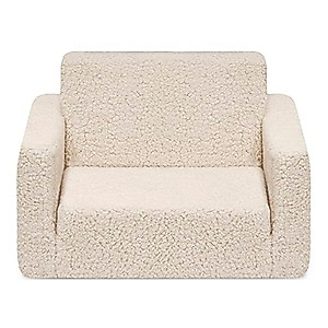 Delta Children Cozee Flip-Out Sherpa 2-in-1 Convertible Chair to Lounger for Kids, Cream