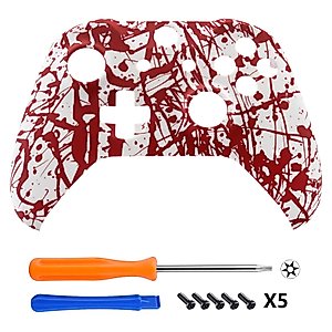 eXtremeRate Blood Spatter Faceplate Cover, Soft Touch Front Housing Shell Case, Comfortable Soft Grip Replacement Kit for Xbox One X S Controller - Controller NOT Included