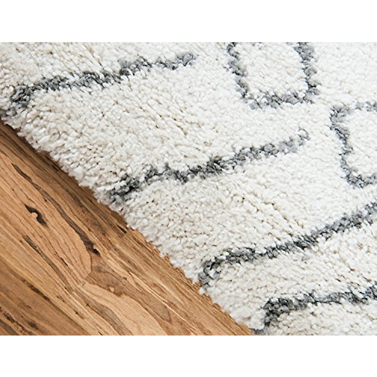 Unique Loom Rabat Shag Collection Area Rug - Geometric (9' x 12' Rectangle, Pure Ivory/ Gray)
