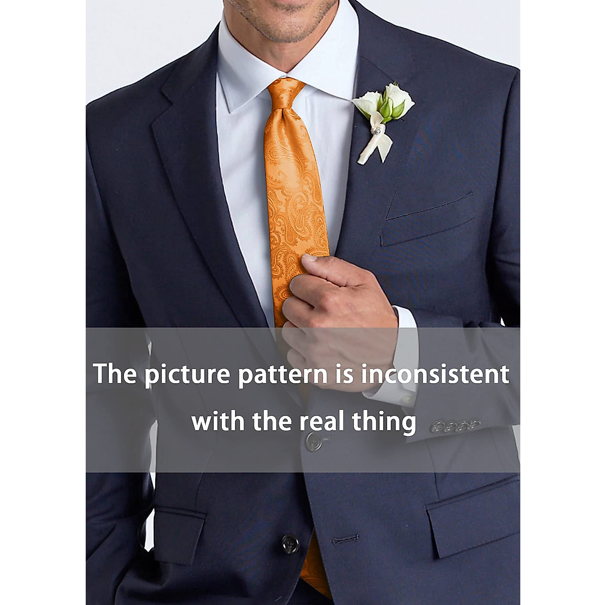 HISDERN Orange Paisley Ties for Men Solid Tie Handkerchief Floral Men's Necktie & Pocket Square Set Wedding Classic Mens Ties