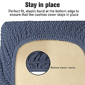 RV Dinette Cushion Covers, Stretch Printed Couch Covers with Jacquard Fabric - Camper Slipcovers Set Includes 1 Sofa Seat Cushion Cover ＆ 1 Cushion Cover, Washable ＆ Easy Fitted (Dark blue, 2 Sets)