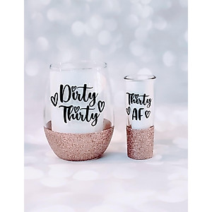 Dirty Thirty,Glitter Birthday Wine Glass, Glitter Shot Glass (Shot)