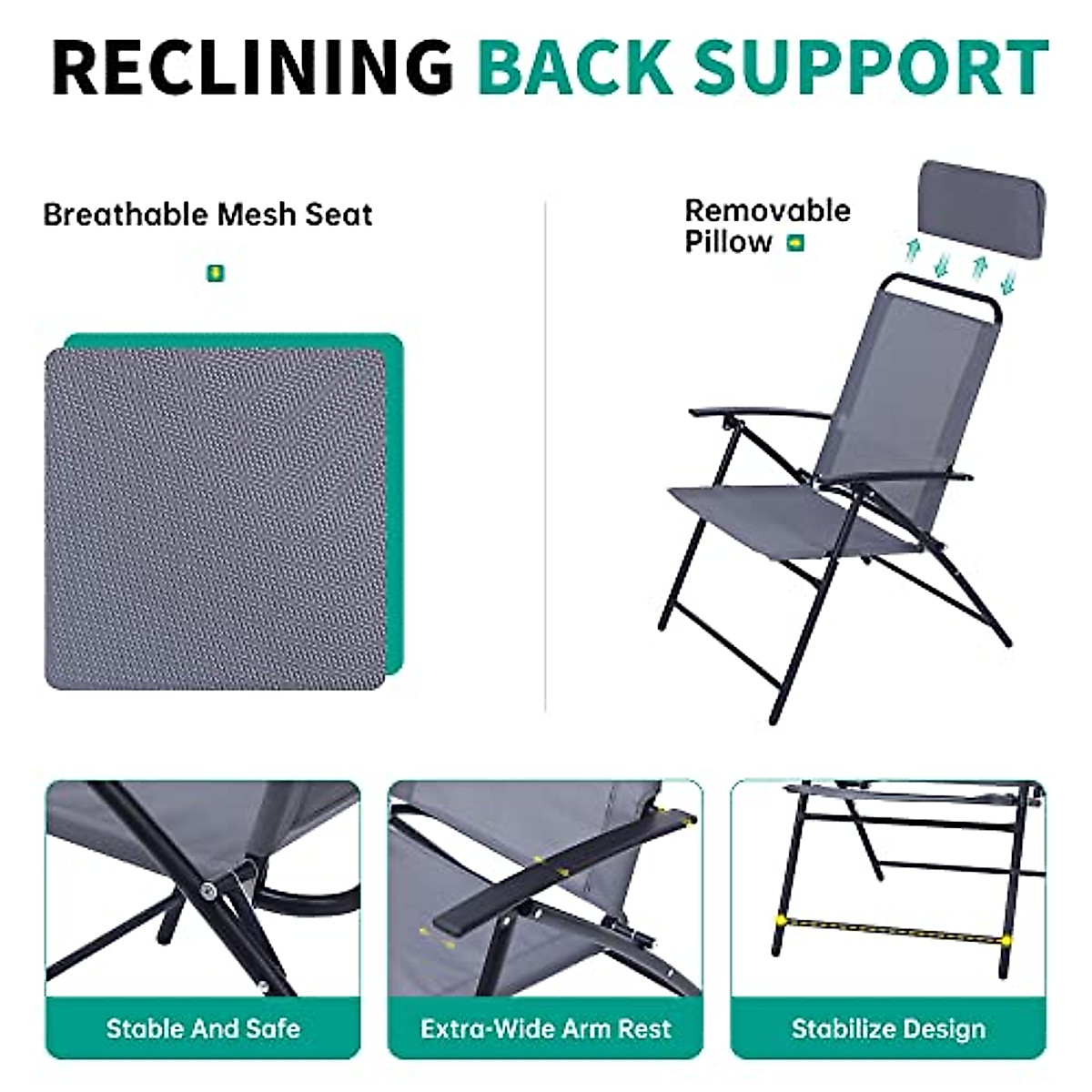 Nice C 3 Piece Patio Dining Set, Garden Outdoor Furniture Table Set with Tilted Removable Umbrella, Glass Table, and 2 Folding Chairs (Grey)