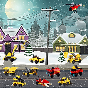 ATDAWN Christmas Advent Calendar 2023 with 24 Different Construction Vehicles Building Blocks, Car Stocking Stuffer Toys, Countdown to Christmas Building Block Toy for Kids Toddlers Teen