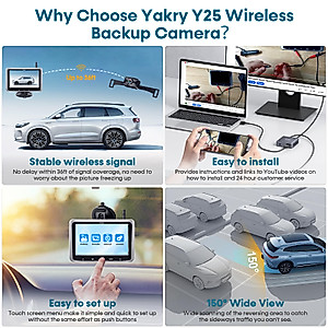 Wireless Backup Camera Easy Install: Touch Button 5 Inch HD 1080P Monitor - No Delay Digital Signal Reverse Cam with Color Night Vision for Car Truck Trailer Hitch - Yakry Y25