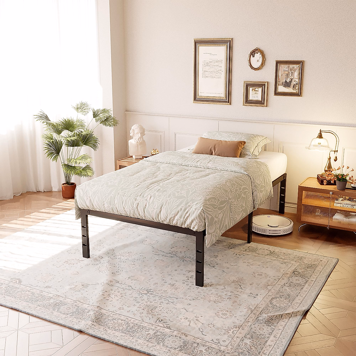 MGNO 18in Twin Size Bed Frame No Box Spring Needed, Heavy Duty Metal Platform Bed Frame Twin with Steel Slat, Easy Assembly, Noise Free, Black